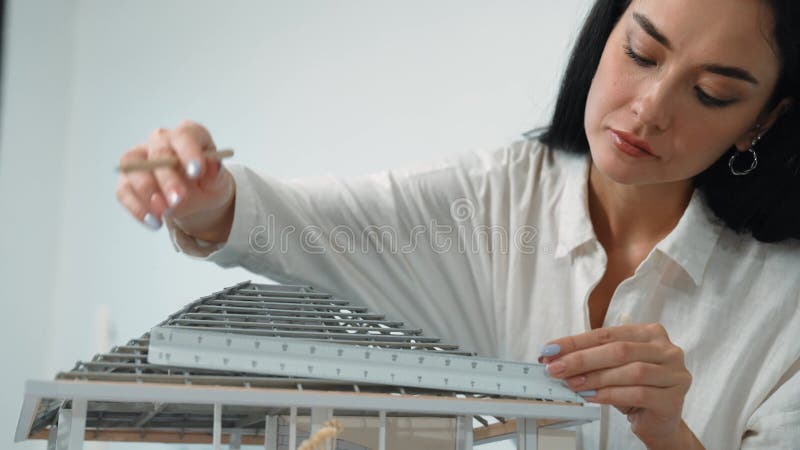 Professional Architect Using Ruler Measuring Model Roof Length ...