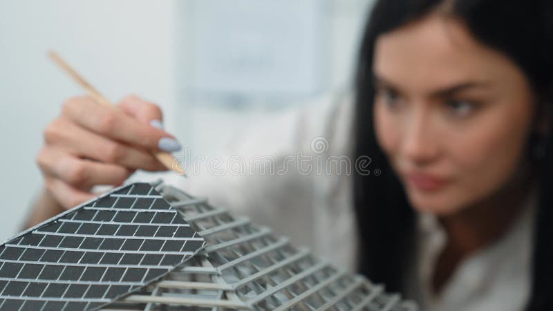 Professional Architect Using Ruler Measuring Model Roof Length ...