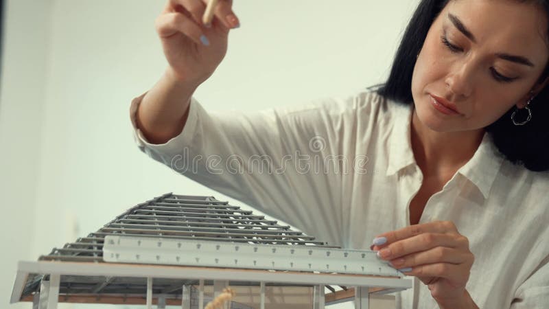 Professional Architect Using Ruler Measuring Model Roof Length ...
