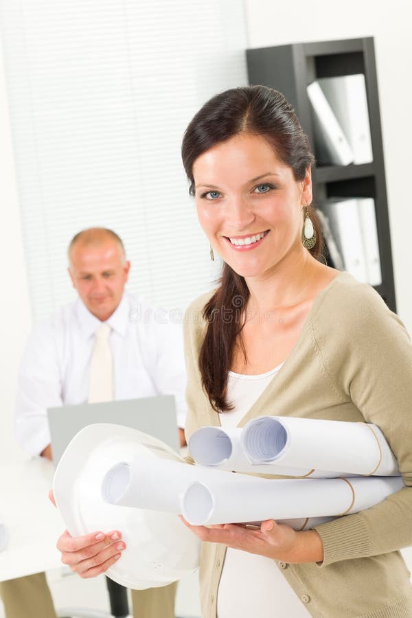 Professional Architect Woman with Blueprint Office Stock Photo - Image ...