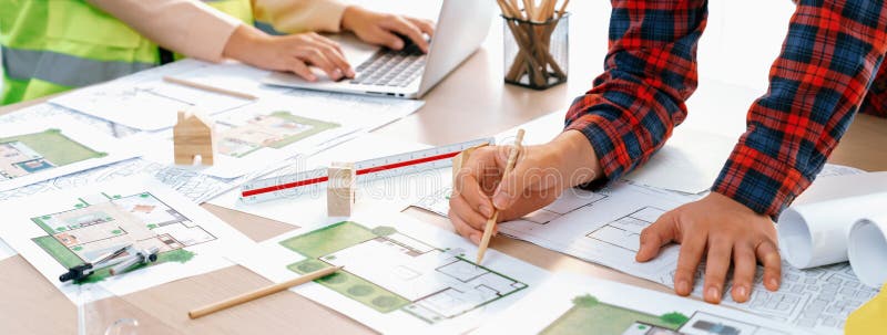 Professional Architect Working with Blueprint at Meeting. Close Up ...