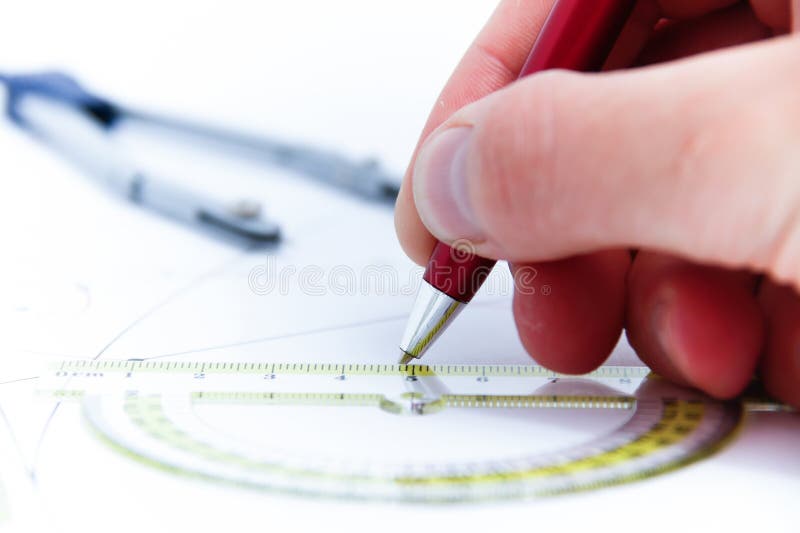 Professional Architect Working at His Desk, Measuring and Estimating ...