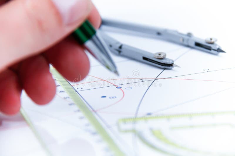 Professional Architect Working at His Desk, Measuring and Estimating ...