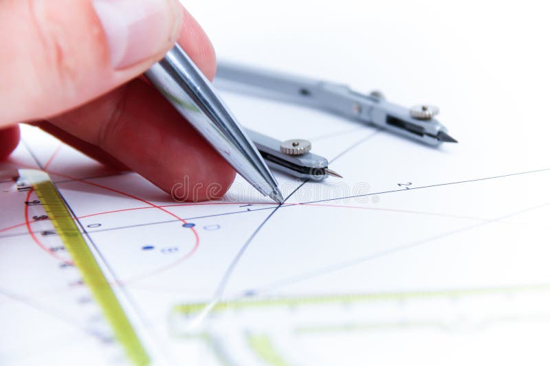 Professional Architect Working at His Desk, Measuring and Estimating ...