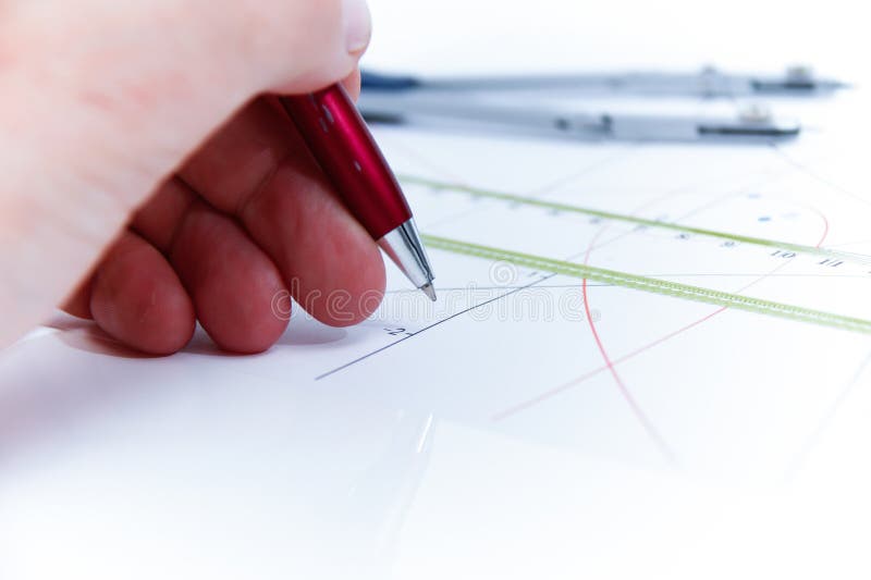 Professional Architect Working at His Desk, Measuring and Estimating ...