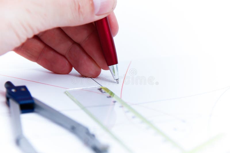 Professional Architect Working at His Desk, Measuring and Estimating ...