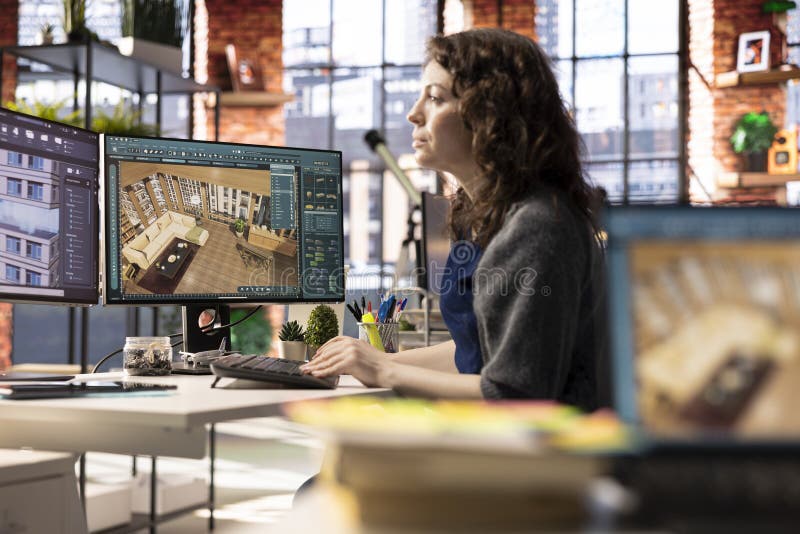 Professional Architectural Designer Configures a Floor Plan on Dual ...