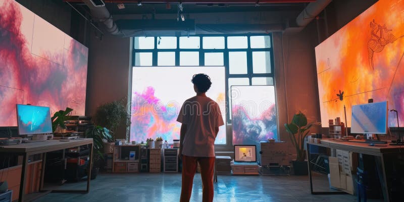 Professional Artist Looking and Impressing Digital Art at Art Studio ...