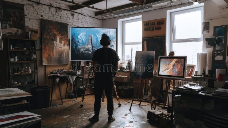 Professional Artist Looking and Impressing Digital Art at Art Studio ...