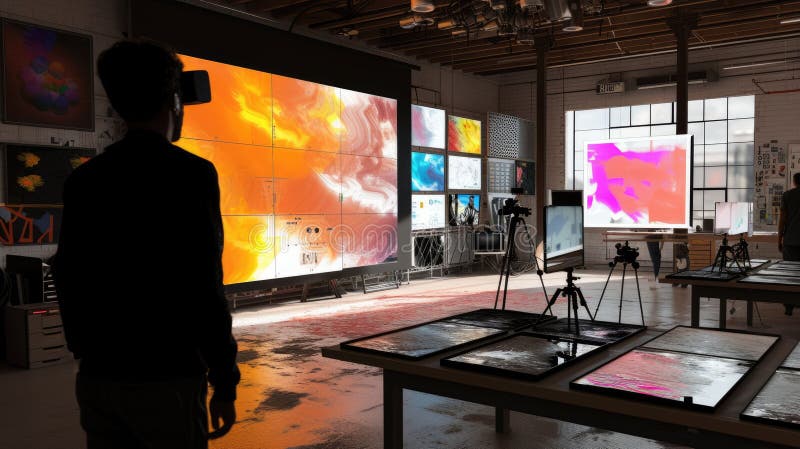 Professional Artist Looking and Impressing Digital Art at Art Studio ...