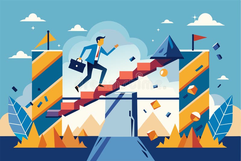 A Professional Ascends Vibrant Steps, Determined To Overcome Obstacles ...