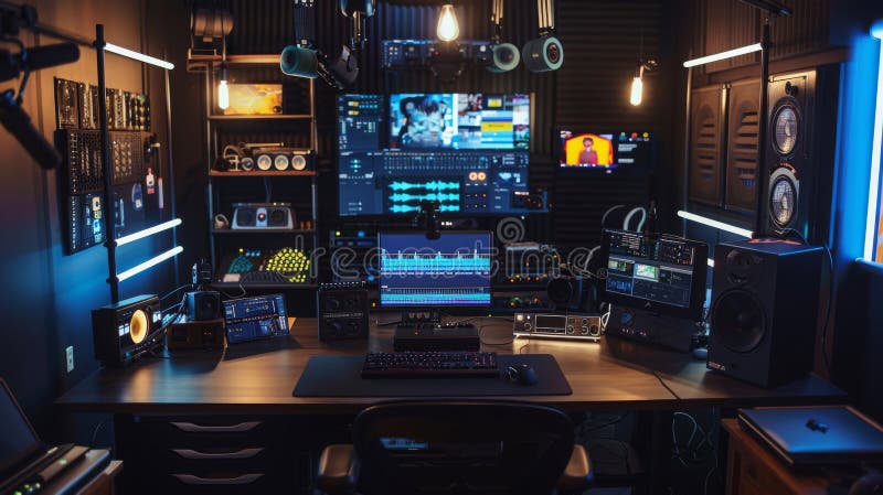 Professional Audio Editing Studio Setup Stock Photo - Image of monitor ...