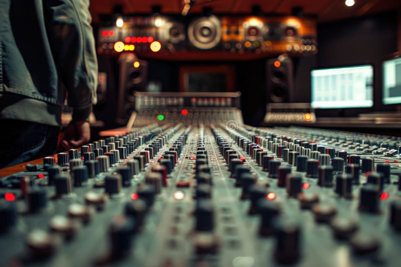 Professional Audio Engineer Adjusting Soundboard in Modern Recording ...