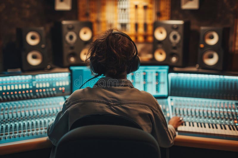 Professional Audio Engineer at Work in a Recording Studio Control Room ...