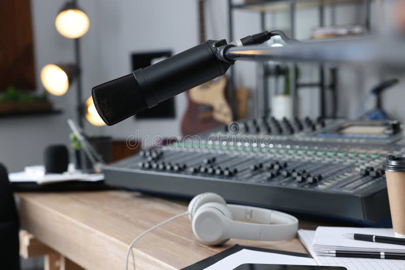 Professional Audio Equipment in Modern Radio Studio Stock Photo - Image ...