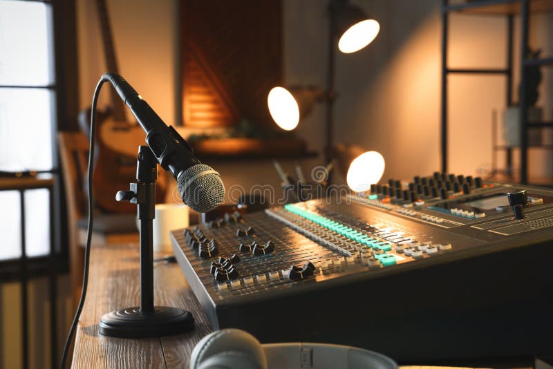 Professional Audio Equipment in Modern Radio Studio Stock Image - Image ...