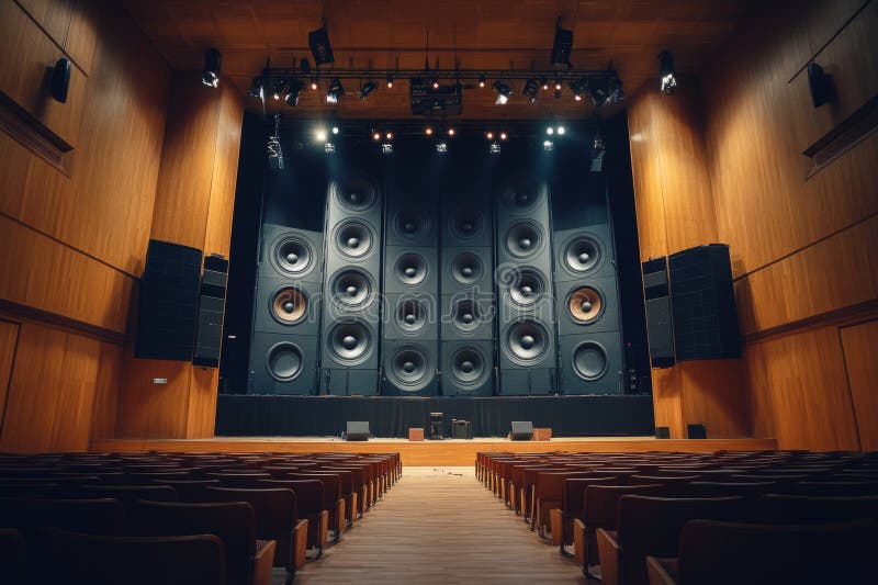 Professional Audio Equipment is Set Up for a Concert in a Large ...