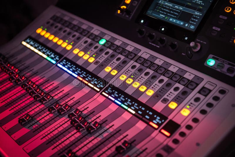 Colorful Illuminated Audio Mixing Console Faders Controls Stock Photos ...