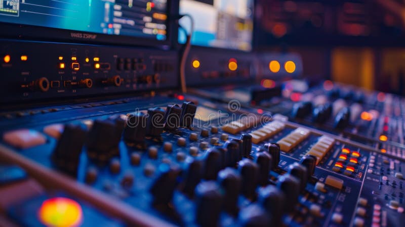 Professional Audio Mixer Showing Faders and Knobs in Recording Studio ...