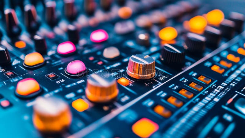Professional Audio Mixing Console a Close-Up View of Faders, Knobs, and ...