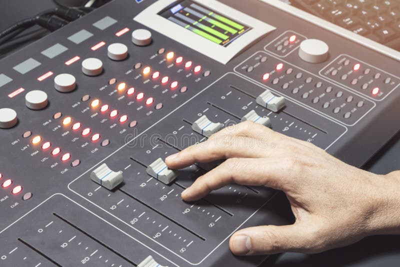 Professional Audio Mixing Console with Faders and Adjusting Knobs ...