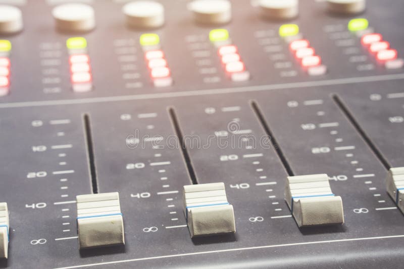 Professional Audio Mixing Console with Faders and Adjusting Knobs ...