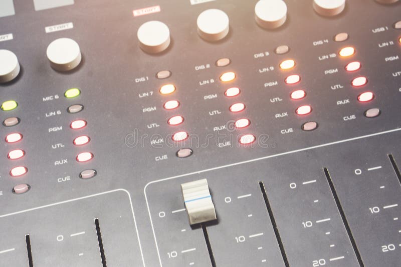 Professional Audio Mixing Console with Faders and Adjusting Knobs ...