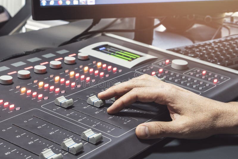 Professional Audio Mixing Console with Faders and Adjusting Knobs ...