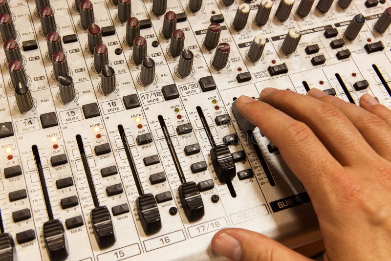 Professional Audio Mixing Console with Faders and Adjusting Knobs Stock ...