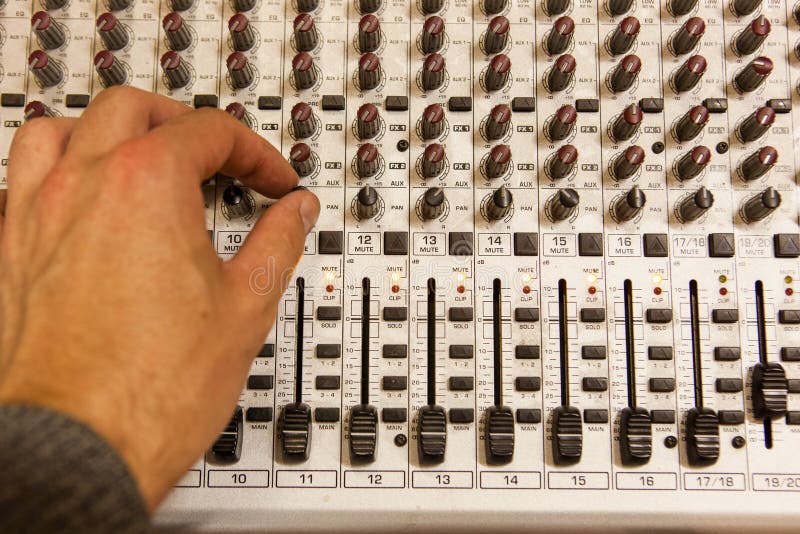 Professional Audio Mixing Console with Faders and Adjusting Knobs Stock ...