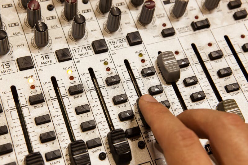 Professional Audio Mixing Console with Faders and Adjusting Knobs Stock ...