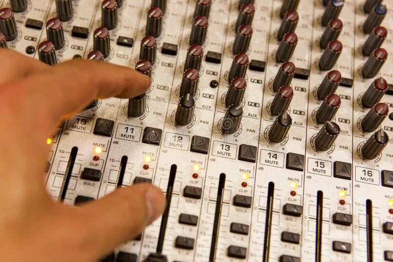 Professional Audio Mixing Console with Faders and Adjusting Knobs Stock ...
