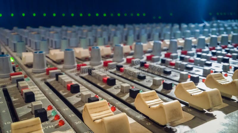 Professional Audio Mixing Console with Faders in Recording Studio Stock ...