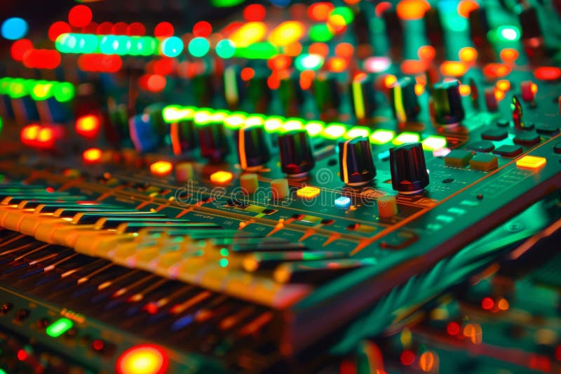 Professional Audio Mixing Console is Illuminated by Colorful Lights ...