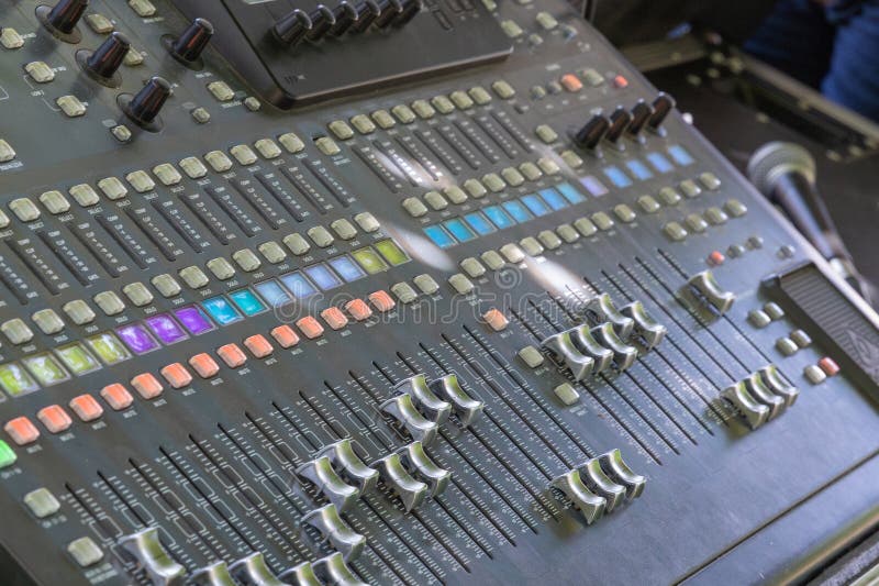 Professional Audio Mixing Console Showing Faders and Knobs for Sound Engineering Stock Image ...