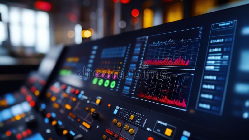 Professional Audio Mixing Console Showing Waveforms and Levels in a ...