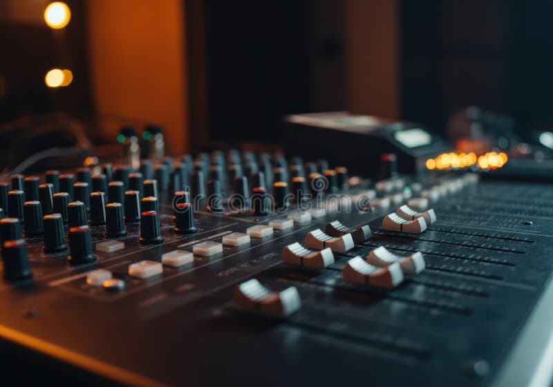 Professional Audio Mixing Console with Sliders and Knobs in a Studio ...