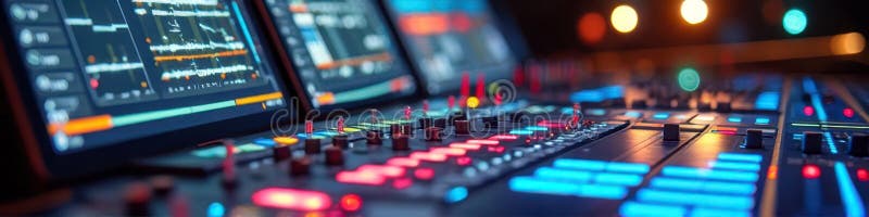 Professional Audio Mixing Console with Vibrant Led Displays in Studio ...