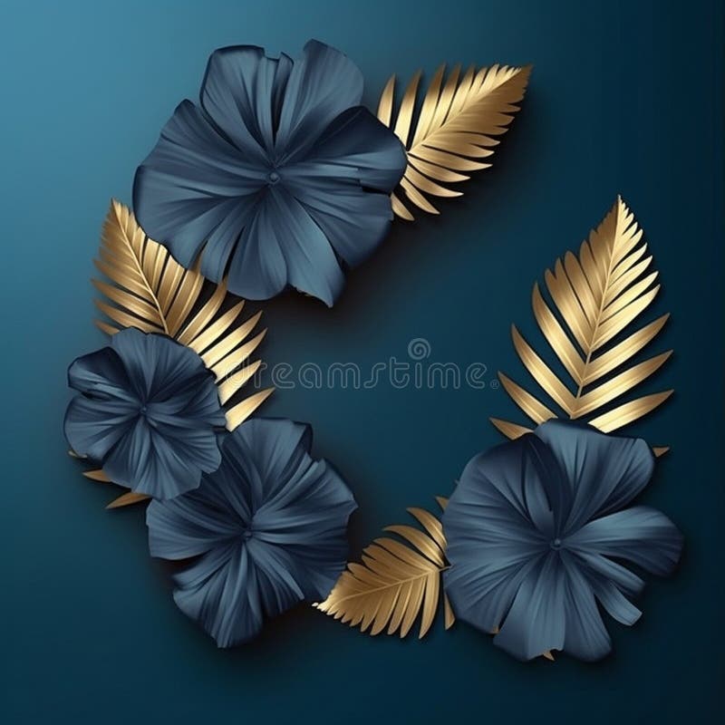 Professional Background with Leaves. Blue and Gold Leaves Stock ...