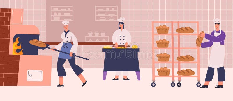 Professional Bakers Characters Cooking, Baking Bread and Pastry Stock ...