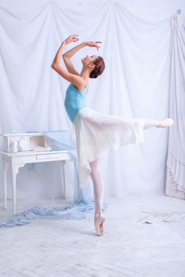 Portrait of the Ballerina in Ballet Tatu on Blue Stock Photo - Image of ...