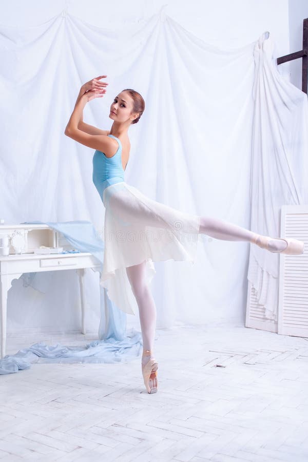 Professional Ballet Dancer Posing on White Stock Image - Image of ...