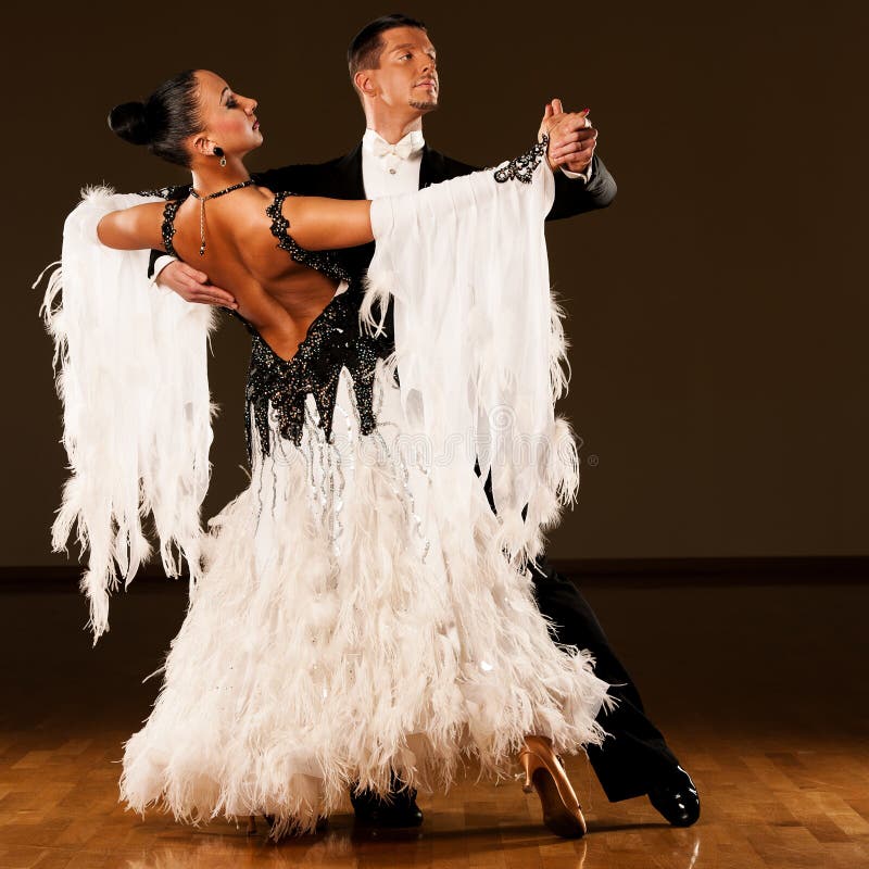 Professional Ballroom Dance Couple Preform an Exhibition Dance Stock ...