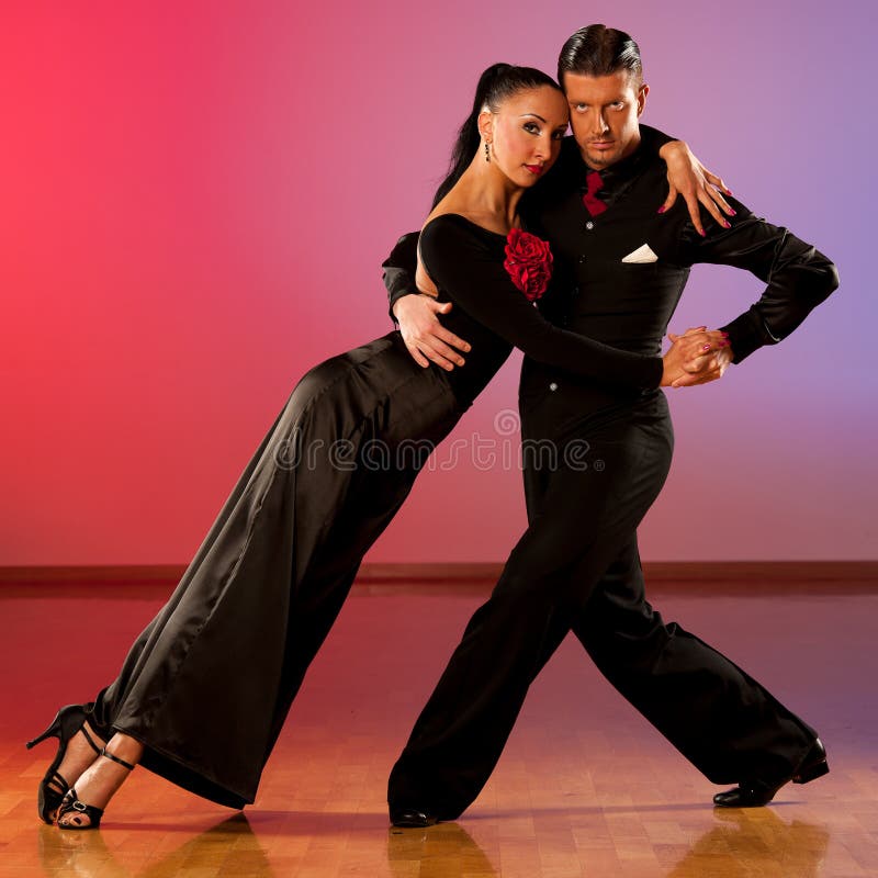 Professional Ballroom Dance Couple Preform an Exhibition Dance Stock ...