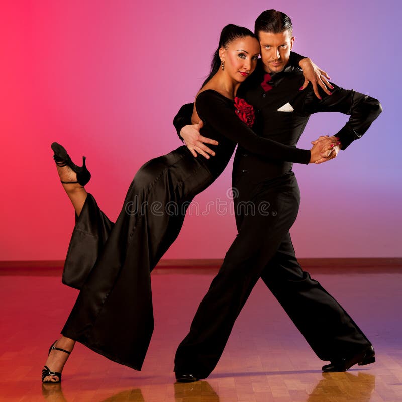 Professional Ballroom Dance Couple Preform an Exhibition Dance Stock ...
