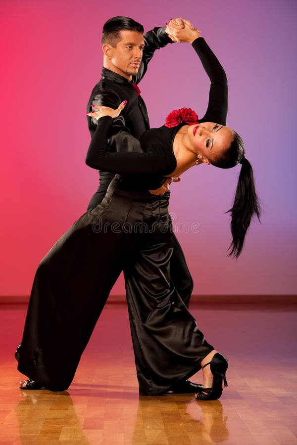 Professional Ballroom Dance Couple Preform An Exhibition Dance Stock ...