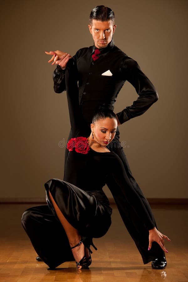 Professional Ballroom Dance Couple Preform an Exhibition Dance Stock ...