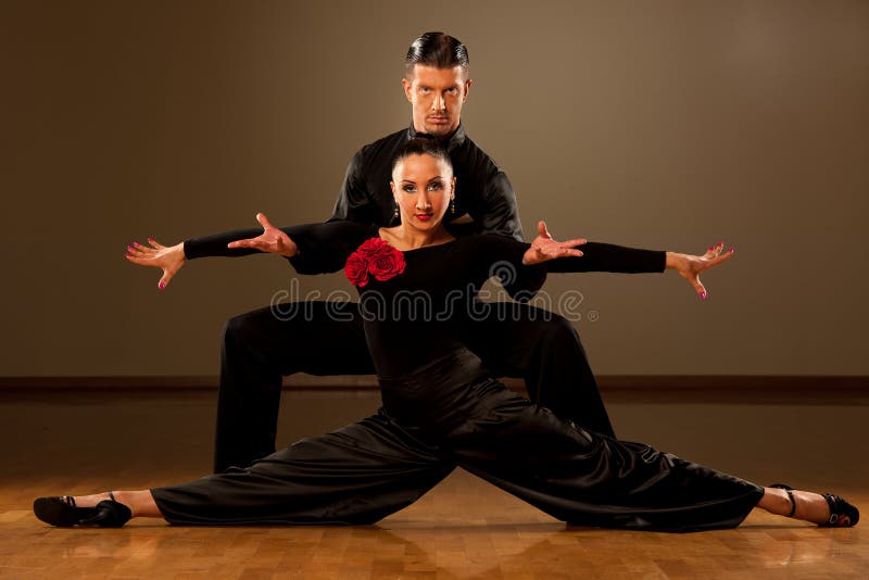 Professional Ballroom Dance Couple Preform an Exhibition Dance Stock ...