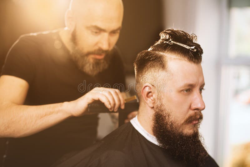 Professional Barber Doing a Haircut Stock Photo - Image of mustache ...