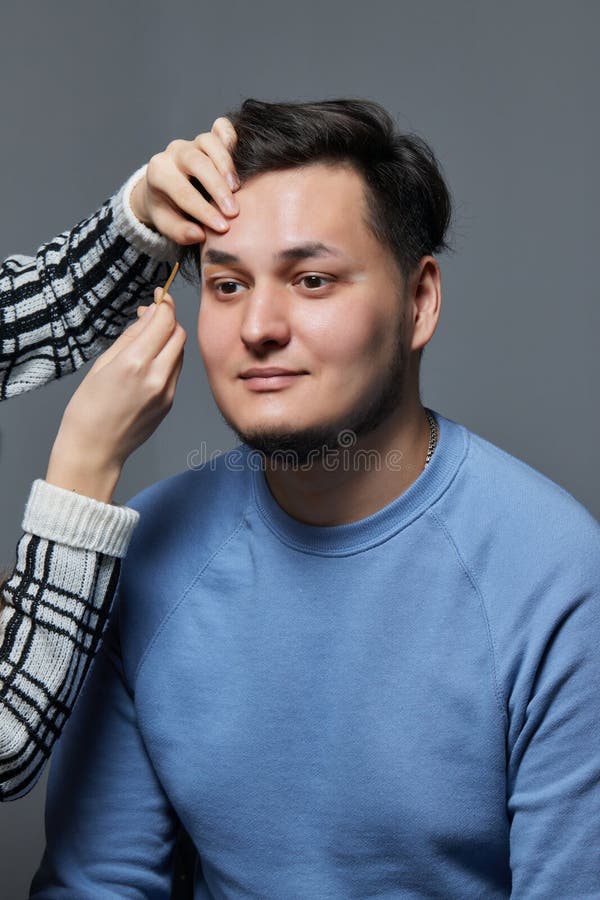 Professional Barber Doing Threading Procedure and Correcting Shape of ...